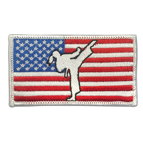 AAMA Taekwondo Kick USA Embroidered Flag Iron On Patch – All American ...